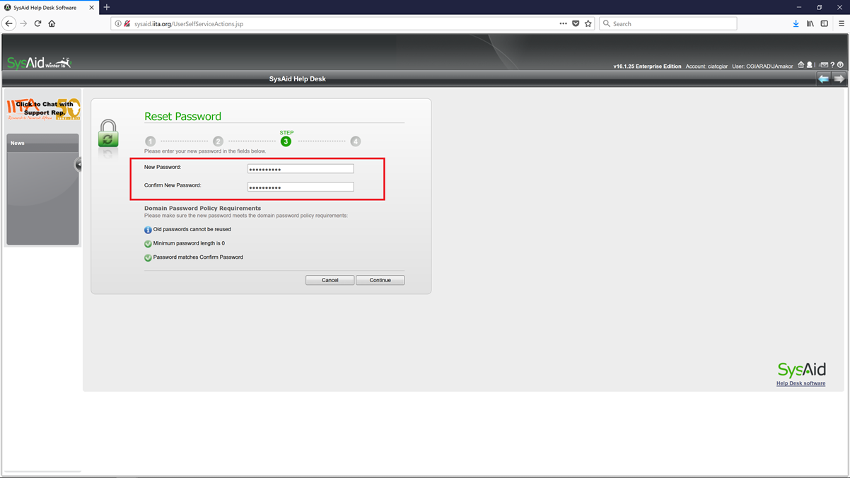 Domain / Email Password reset via SysAid Self-service – IT Centre