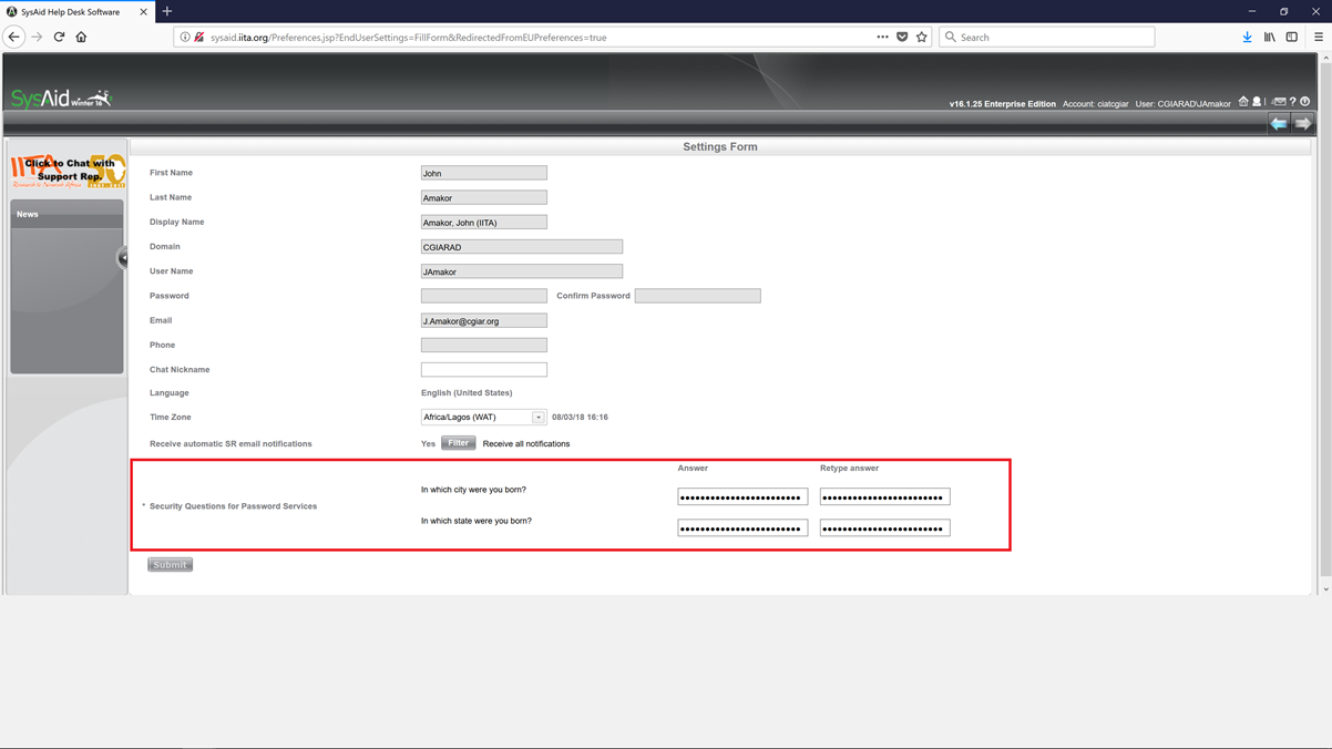 Domain / Email Password reset via SysAid Self-service – IT Centre