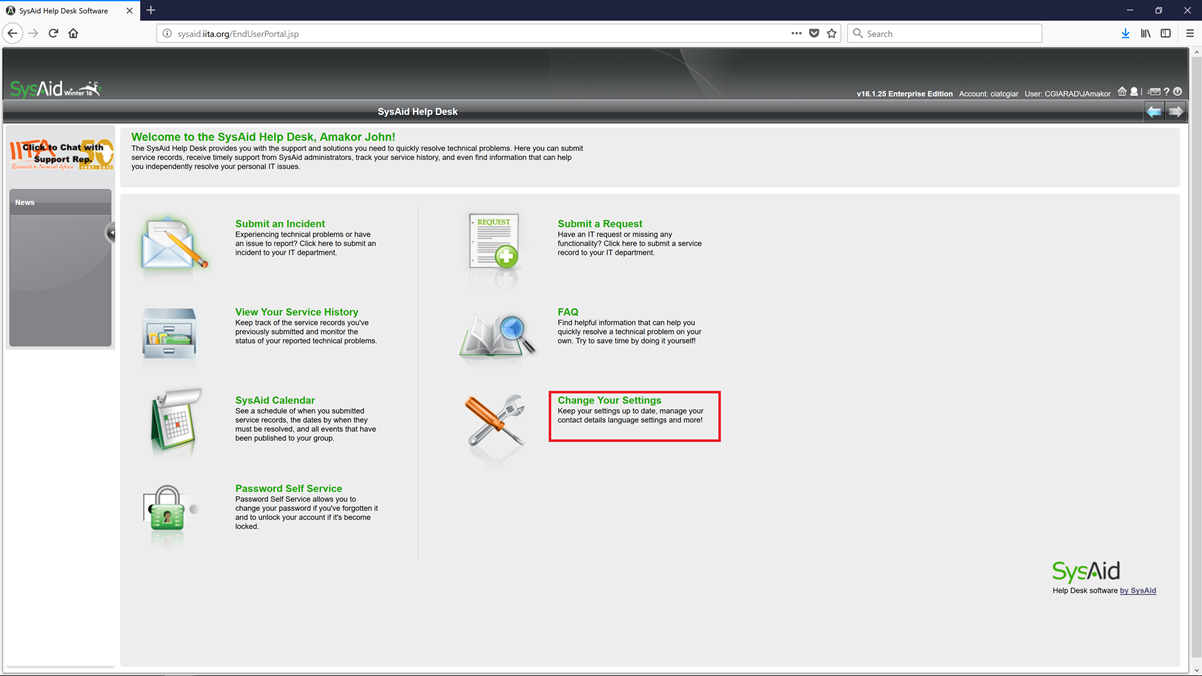 Domain / Email Password reset via SysAid Self-service – IT Centre