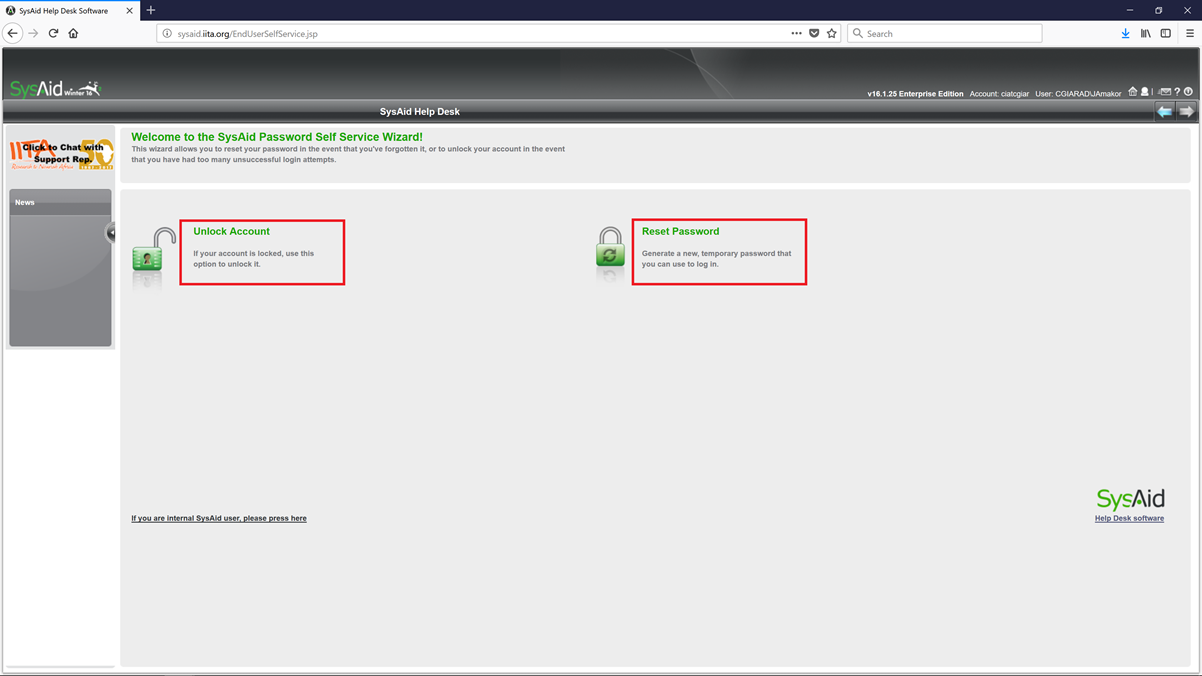 Domain / Email Password reset via SysAid Self-service – IT Centre